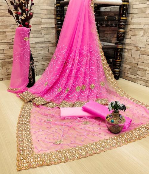 Buy Heavy Net Embroidery & Moti Work Saree Online at Best Prices in ...