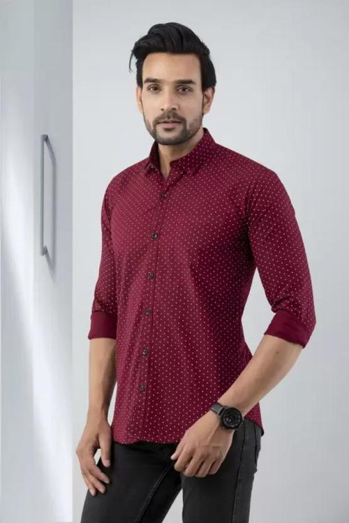 Buy VCOM Men Slim Fit Polka Print Spread Collar Casual Shirt Online at ...