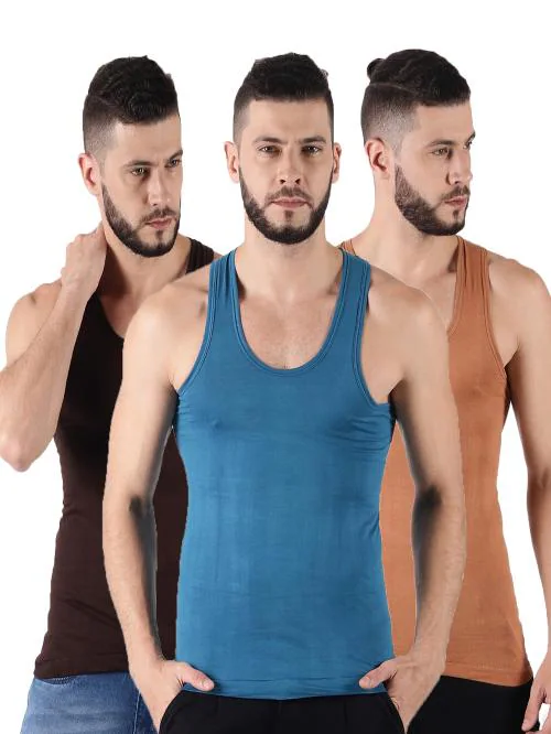 Buy DOLLAR Lehar Men's Assorted Multicolor Solid 100% Cotton Pack of 3 ...