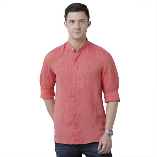 Buy Linen Club Men's Pure Linen Red Chambray Regular Fit Full Sleeve Casual Shirt Online at Best ...