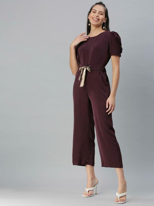 Buy SHOW OFF Women's Burgundy Solid Polyester Culotte Jumpsuit Online ...