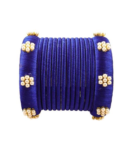 Buy Yaalz Women, Girls And Babies Blue Silk Thread Pearl Embellished ...
