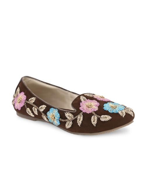 Buy Aady Austin Women's Brown Embellished Handcrafted Festive Flat ...