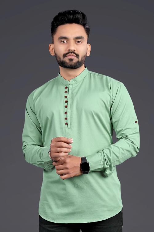 Buy No Filter Men Solid Pure Cotton Straight Kurta (Light Green) Online at Best Prices in India ...