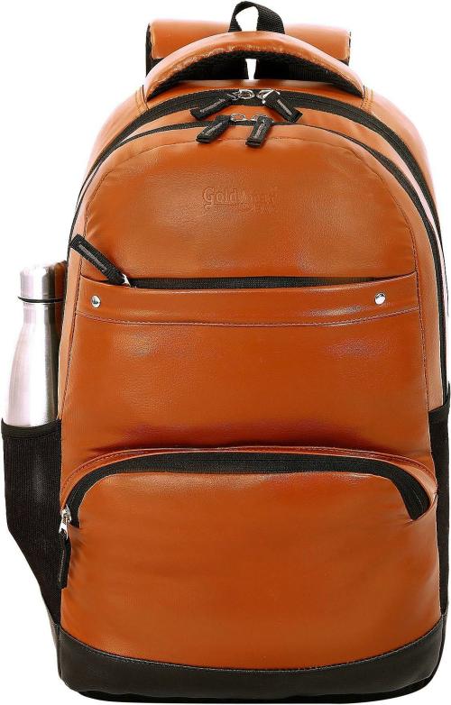 Buy GOLD STAR Tan Fabric, Genuine Leather, Polyester Laptop Backpack 30 ...