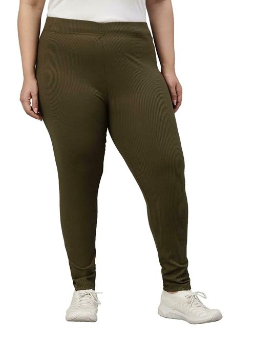 Buy Go Colors Women Olive Solid Stretch Leggings Online at Best Prices ...