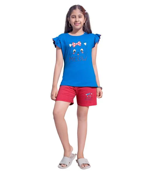 Buy Pepp N Hagg Girls Blue Printed 100 Percent Cotton Top And Short Set ...