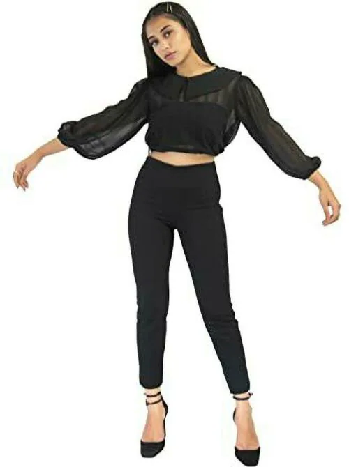 Buy OMBRAGE Women Black Solid Polyester Sheer Top (S) Online at Best ...