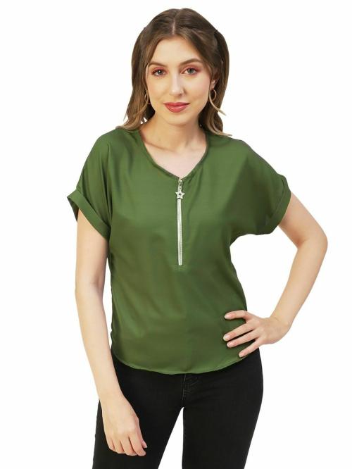 Buy Moomaya Solid Women’s Front Zip-Up Designer Top, Round Neck Casual ...