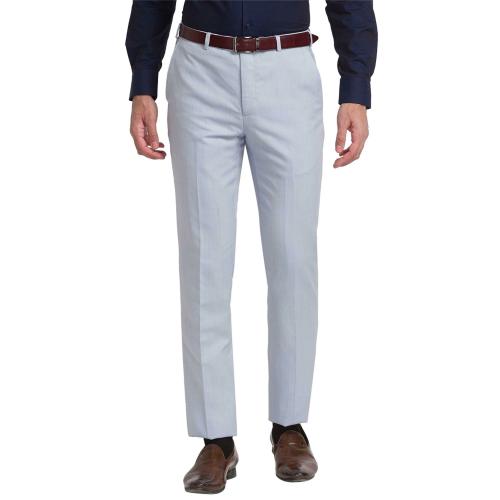 Buy Raymond Men Blue Solid Polyester Blend Flat-Front Pants Online at ...
