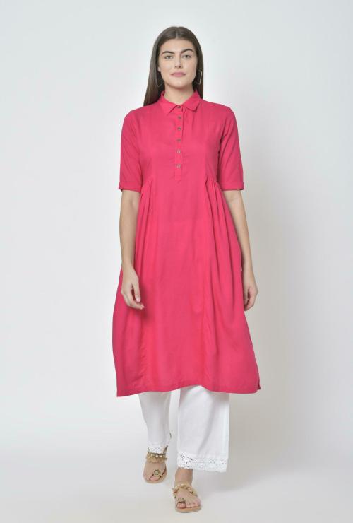 Buy PISTAA Women Pink Solid Viscose Kurta Online at Best Prices in ...