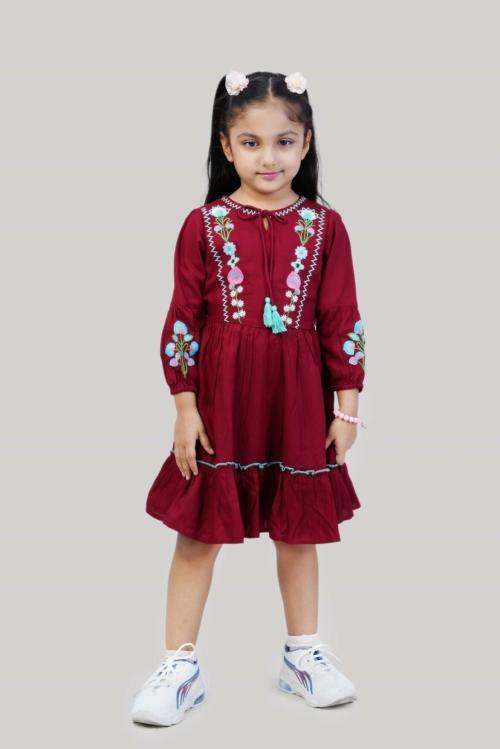 Buy Bella Moda Girls Casual Embrordary Dress 100% Cotton Online at Best ...