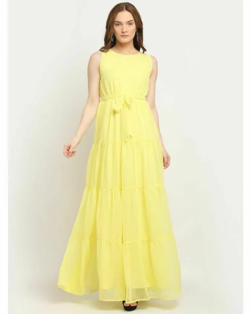 Buy La Zoire Tiered Solid A-Line Maxi Dress Online at Best Prices in ...