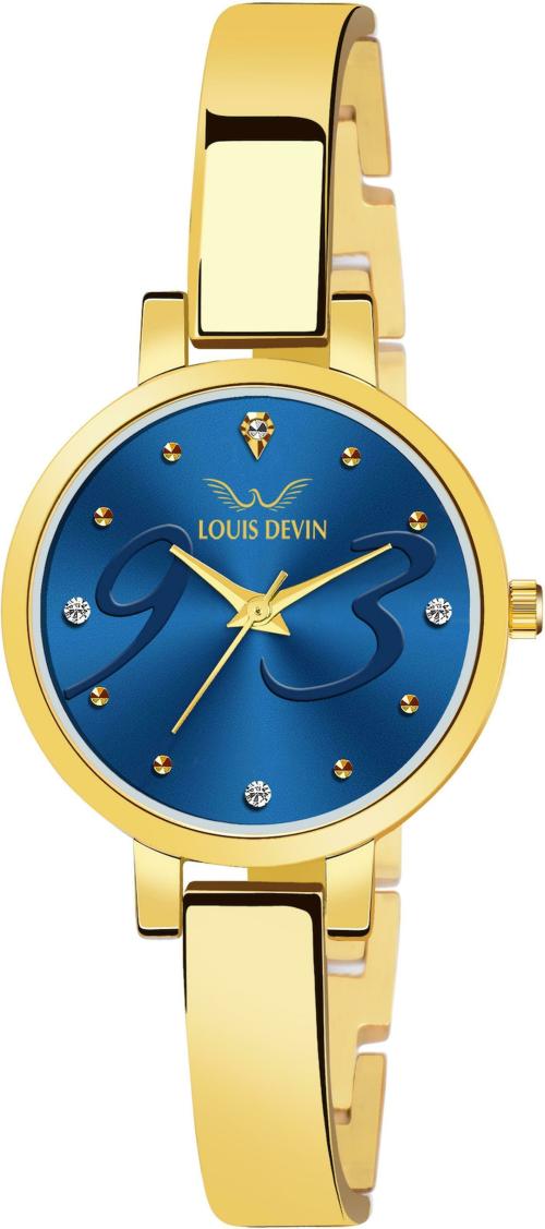 Buy Louis Devin Gold Plated Bracelet Analog Wrist Watch for Women (Blue ...
