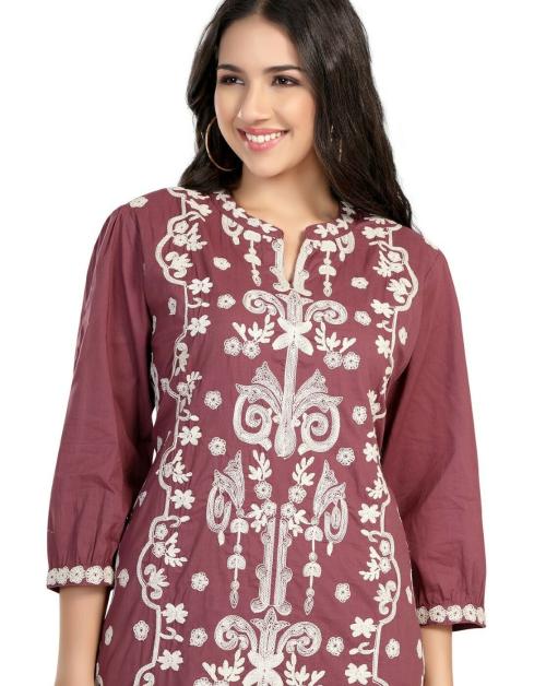 Buy WE WOMEN EXPRESS Lavender Colour Thread Work Kurti Paired With ...