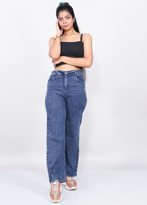 Buy DC DHRUMI CREATIONS Women high waist Straight Fit Blue Solid Premium Denim Jeans Online at ...