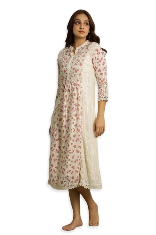 Buy M March Label Calf Length Rose Dress With Insert Lace Detail For ...