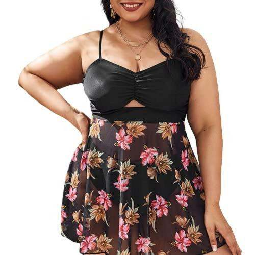 Buy Plus Curvves Plus Curvves Plus Sexy Black Print Sling Skirt Split Bikini Swimsuit Set - 8XL ...