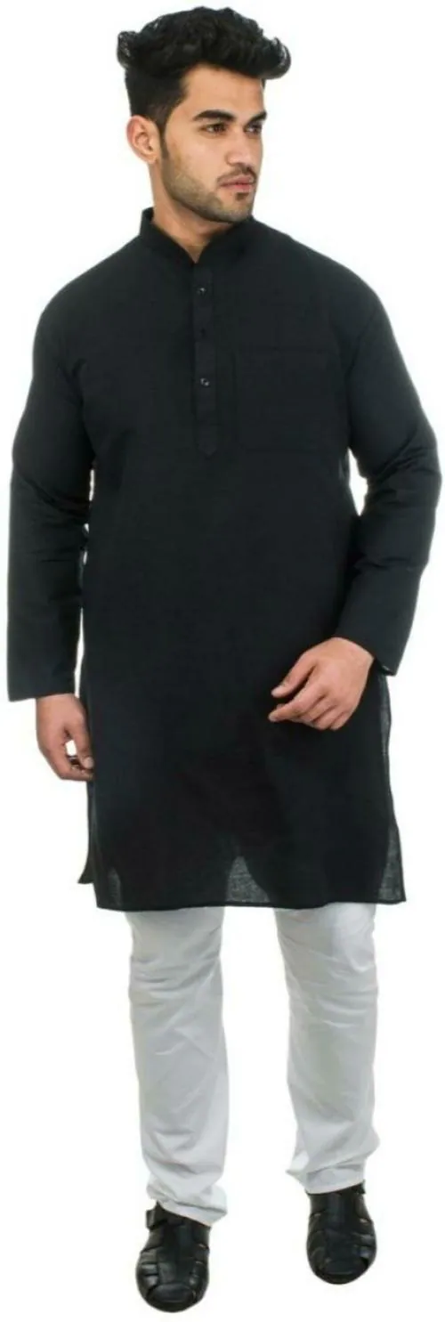 Buy DESHBANDHU KHADI Men Black Khadi Cotton Kurta (XL) Online at Best ...