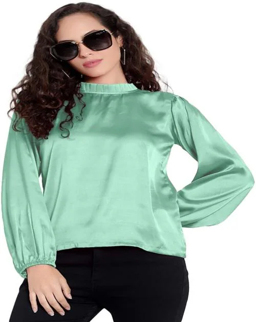 Buy Farever Selections Co. Fashions Casual Solid Women Light Green Top ...