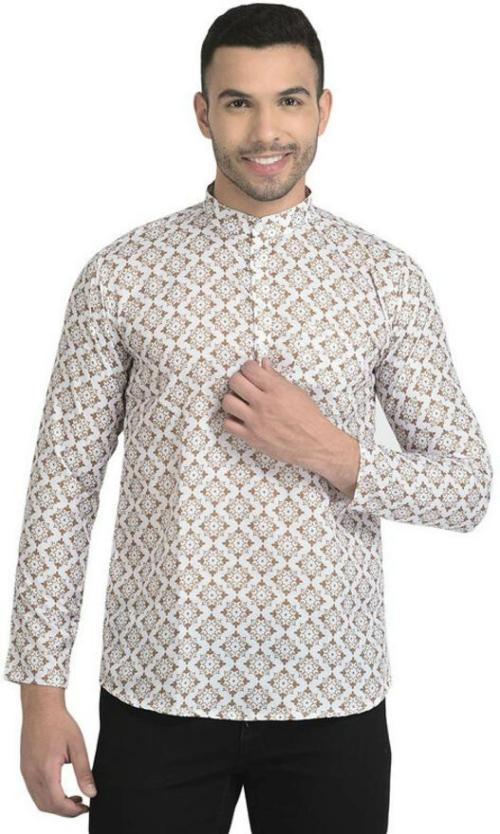 Buy YURIGO WORLD Men White Pure Cotton Printed Kurta, L (Pack of 1 ...