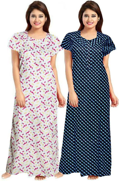 Buy Mudrika Women Multicolor Floral Pure Cotton Pack of 2 Nighty Online ...