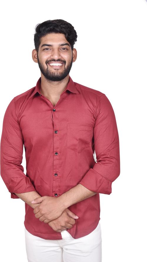 Buy TMF THE MEERU FASHION Men Solid Casual Maroon Shirt Online at Best ...