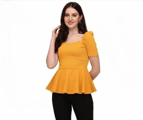Buy Axelus Women Yellow Square Neck Half Sleeve Top (M) Online at Best ...