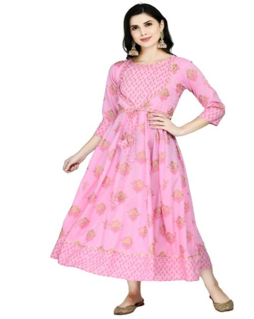 Buy MAFE Women's Rayon Gown For Festival And Functions Wear (Light Pink ...