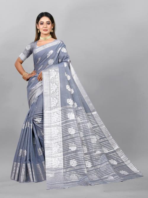Buy NIYAMI Women Grey Printed Jacquard Bollywood Saree (Free Size ...