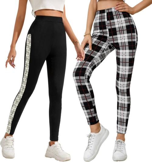 Buy Alisba Women Multicolor Self Design Lycra Blend Pack Of 2 Jegging ...