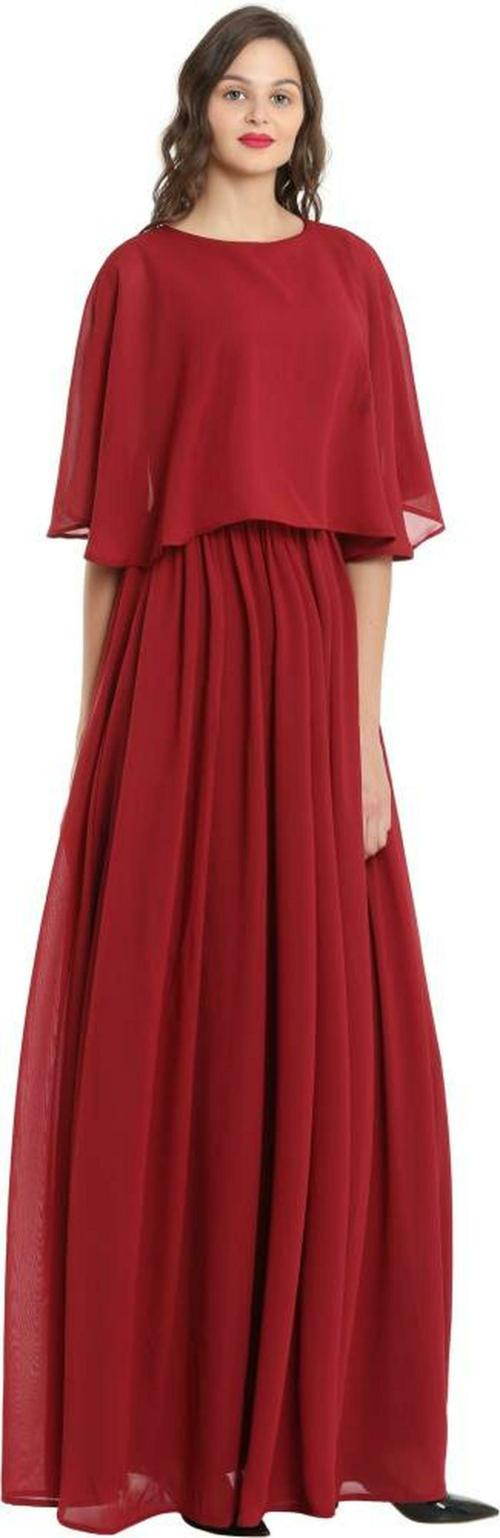 Buy scenestealer Women Maroon Solid Poly Georgette Maxi Dress - XS ...