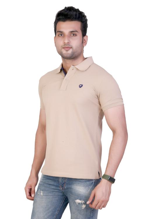 Buy Jace & Declan Solid Regular Fit Polo Neck T-Shirts for Men Beige ...