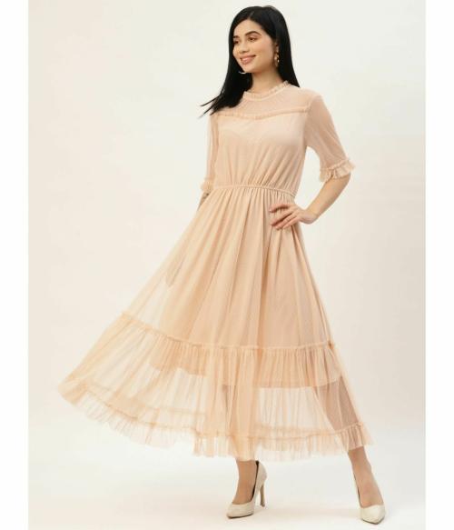 Buy Rue Collection Woman's Nude-Colored Net Maxi Dress Online at Best ...