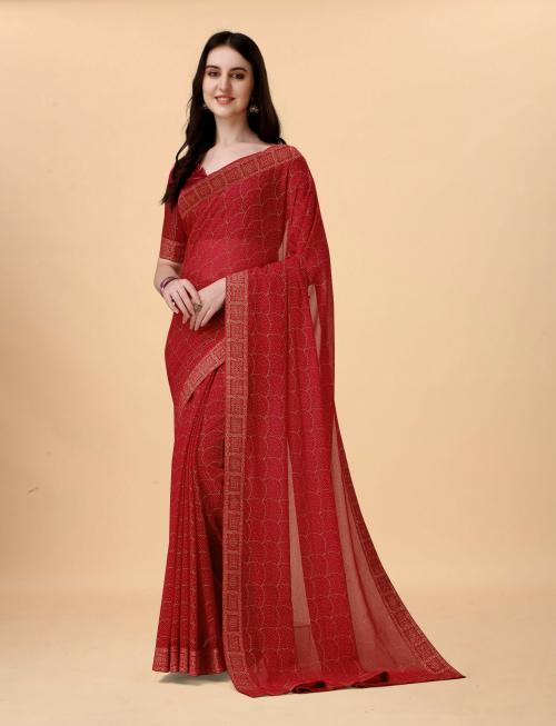 Buy SWIFFIN Fast Selling Litchi Silk Banarasi Red Saree For Women/Women ...