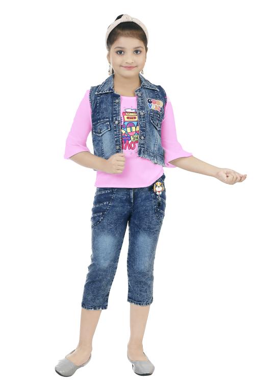 Buy Burbn Girls Pink Top, Pant And Jacket Set Online at Best Prices in ...