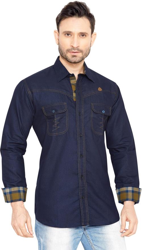Buy PP SHIRTS Men Blue Solid Denim Spread Casual Shirt (5Xl) Online at ...