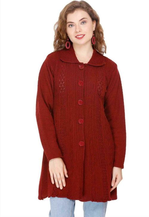 Buy Curious Fashion Women Maroon Self Design Acrylic Blend Sweater ...