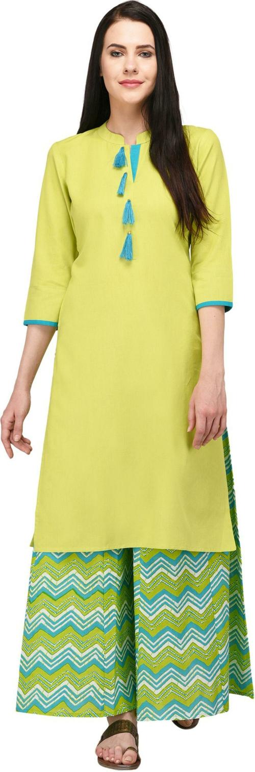 Buy Pistaa Women Green Solid Cotton Blend Kurta Online at Best Prices ...