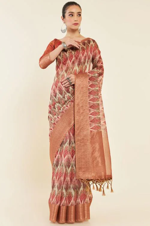 Buy Soch Pink Chanderi Ethnic Motif Printed Saree With Zari Woven ...