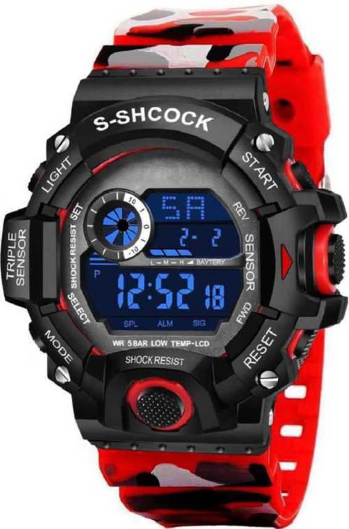 Buy Showking Digital Blue Dial Red Strap Watch For Boys Online at Best ...