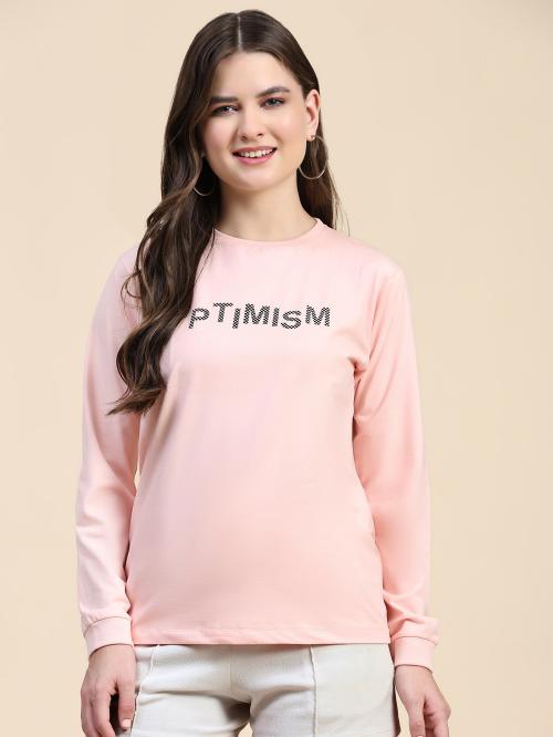 Buy AECK Women Basic Solid Cotton Peach Full Sleeves T-Shirt Online at Best Prices in India ...
