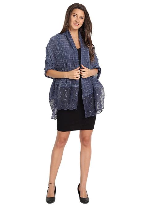 Wicked Stitch Womens Dark Blue Checked 100 Percent Cotton Scarves - JioMart