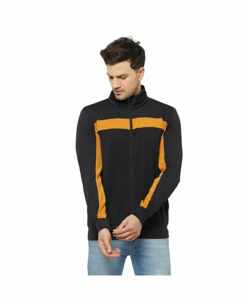 Buy Glito Navy Blue & Mustard Striped Stretchable Regular Fit Sports ...