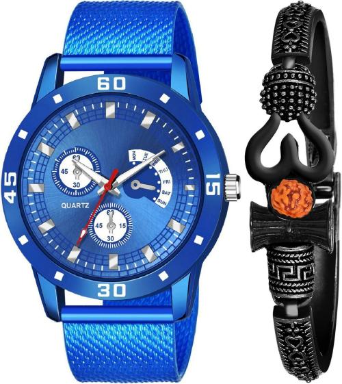 Buy CRAB Analog Blue Watch And Bracelet Combo Men and Boys (JEW_52_K ...
