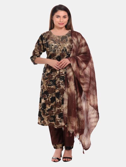 Buy Kritya Women's Nyra Cut Straight Printed Kurta with Pant & Dupatta ...