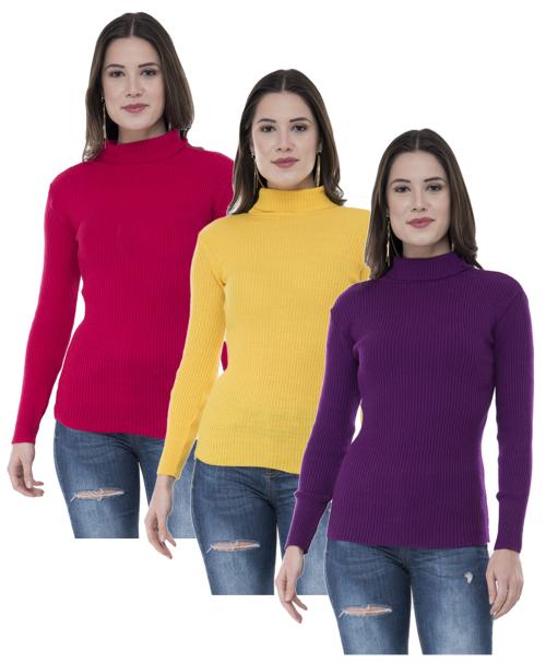 Buy IndiWeaves Women Woollen Warm Full Sleeves High Neck Skivvy (Pack ...