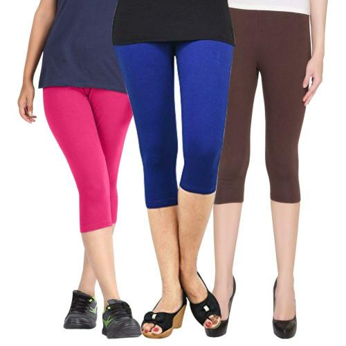 Buy Pixie Store Women Multicolor Solid Cotton Lycra Capris (Pack of 3) Online at Best Prices in ...