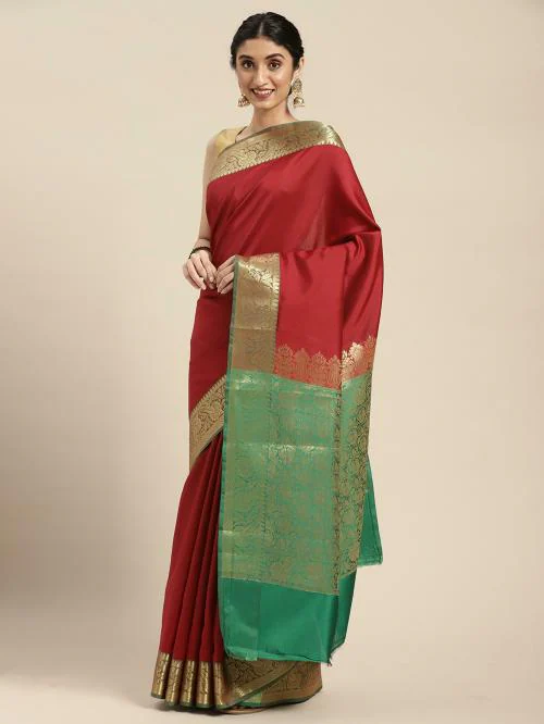 Buy PTIEPLBanarasi maroon valkalam katan silk anchal banarasi saree ...