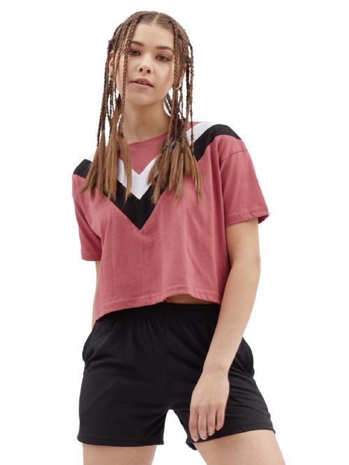 Buy RodZen Color Block Women Round Neck Guava T-Shirt Online at Best ...